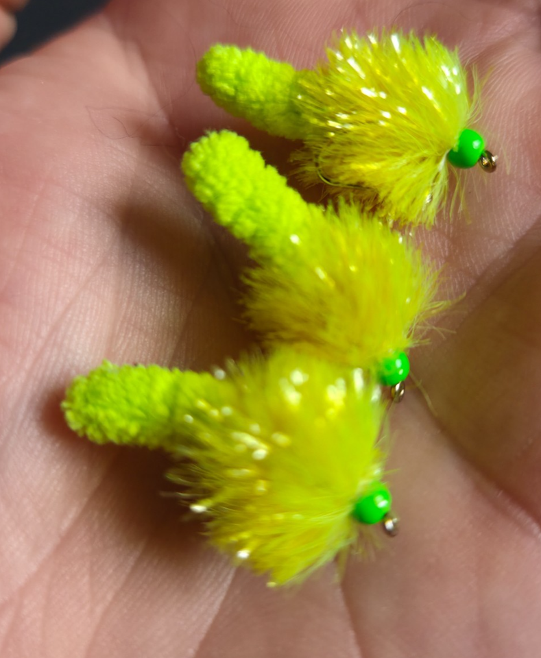 3 CHARTREUSE BLOBS FLY FISHING WET TROUT FLIES SIZE 10 BARB HOTHEAD ...