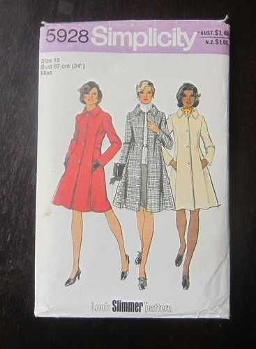 Vintage 1976 sewing pattern, Simplicity 5928, Women's Coat, Size 12 ...