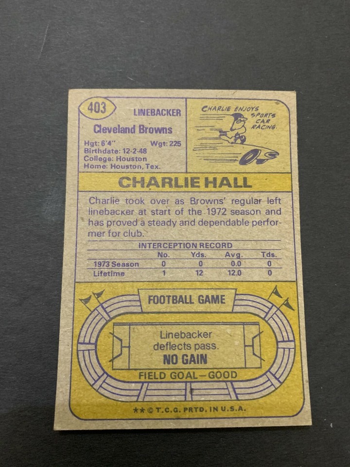 1974 Cleveland Browns Charlie Hall Topps Football Card | eBay