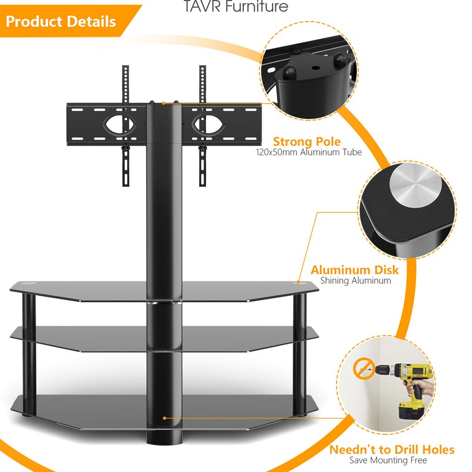 Glass Floor TV Stand with Swivel Mount for 32-70 inch Flat Screen TVS ...