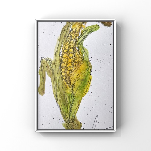 Watercolor corn painting original corn art simple minimalist ...