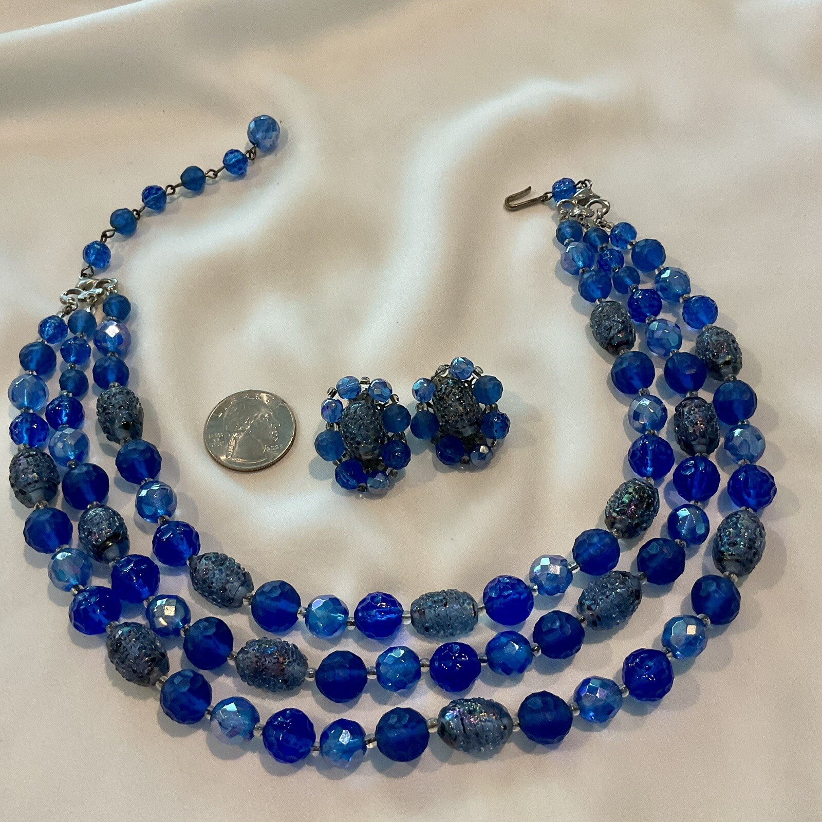 Signed Bogoff Cobalt Blue Art Glass Set Of Necklace A… - Gem