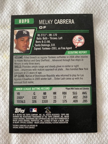 MELKY CABRERA - 2006 BOWMAN DRAFT Rookie card autographed Signed ...