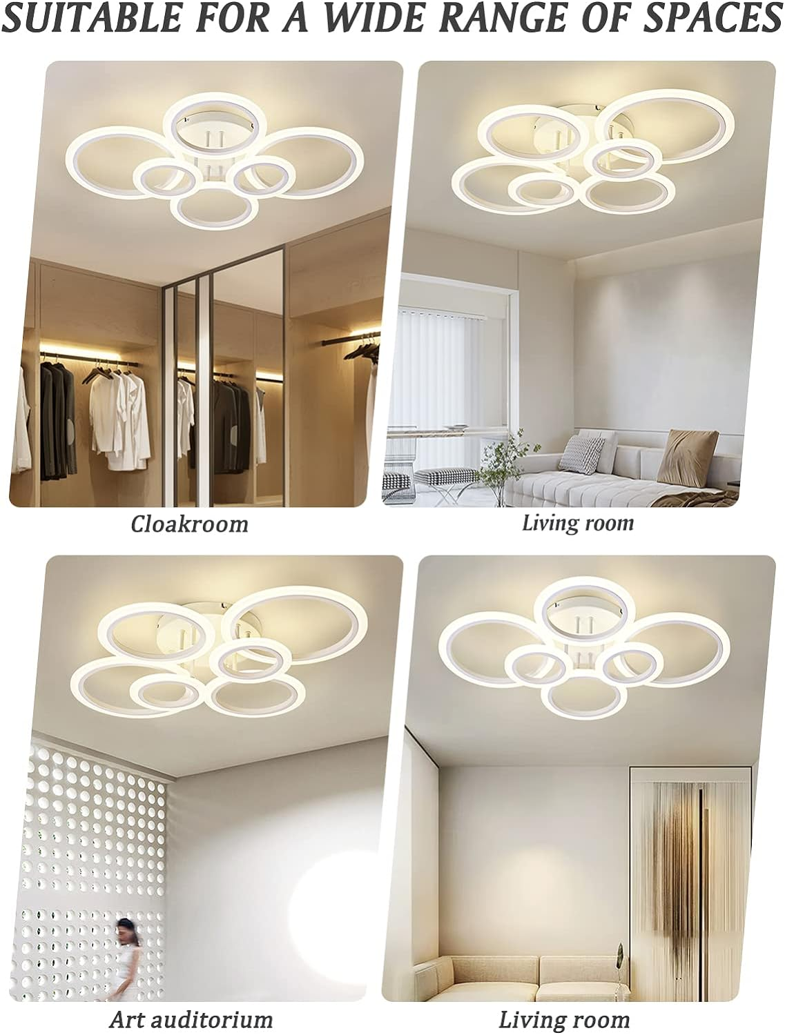 6-Ring Modern LED Flush Mount Ceiling Light: Bright White Lighting ...