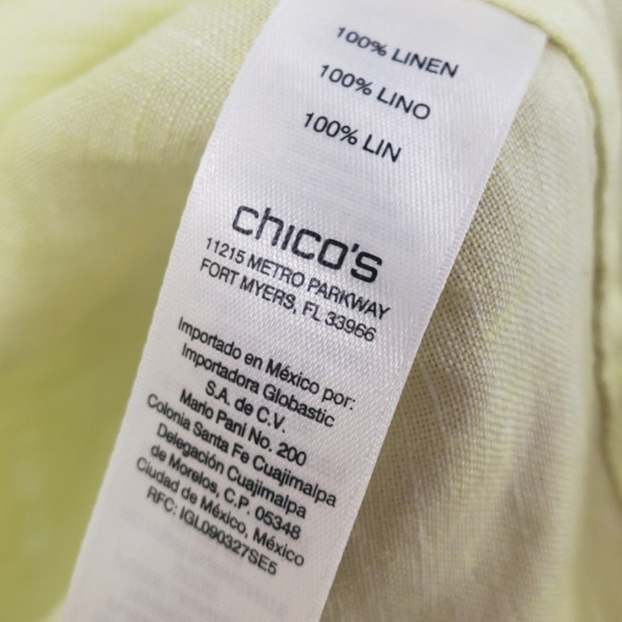 CHICO'S Yellow Button Down Linen Top Womens Size Large L (Chico's Size ...
