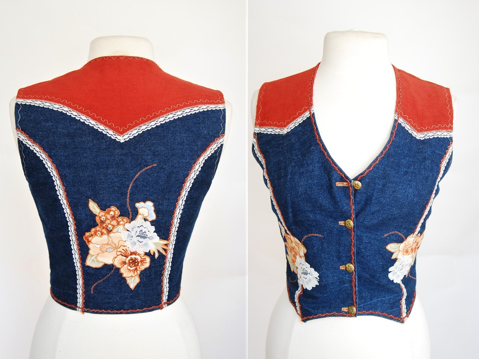 1970s Hand Made By Denim Evolution Womens Western Emb… - Gem