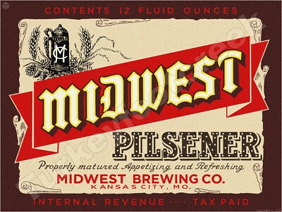 Midwest Pilsener Beer Label 18" x 24" Metal Sign | eBay
