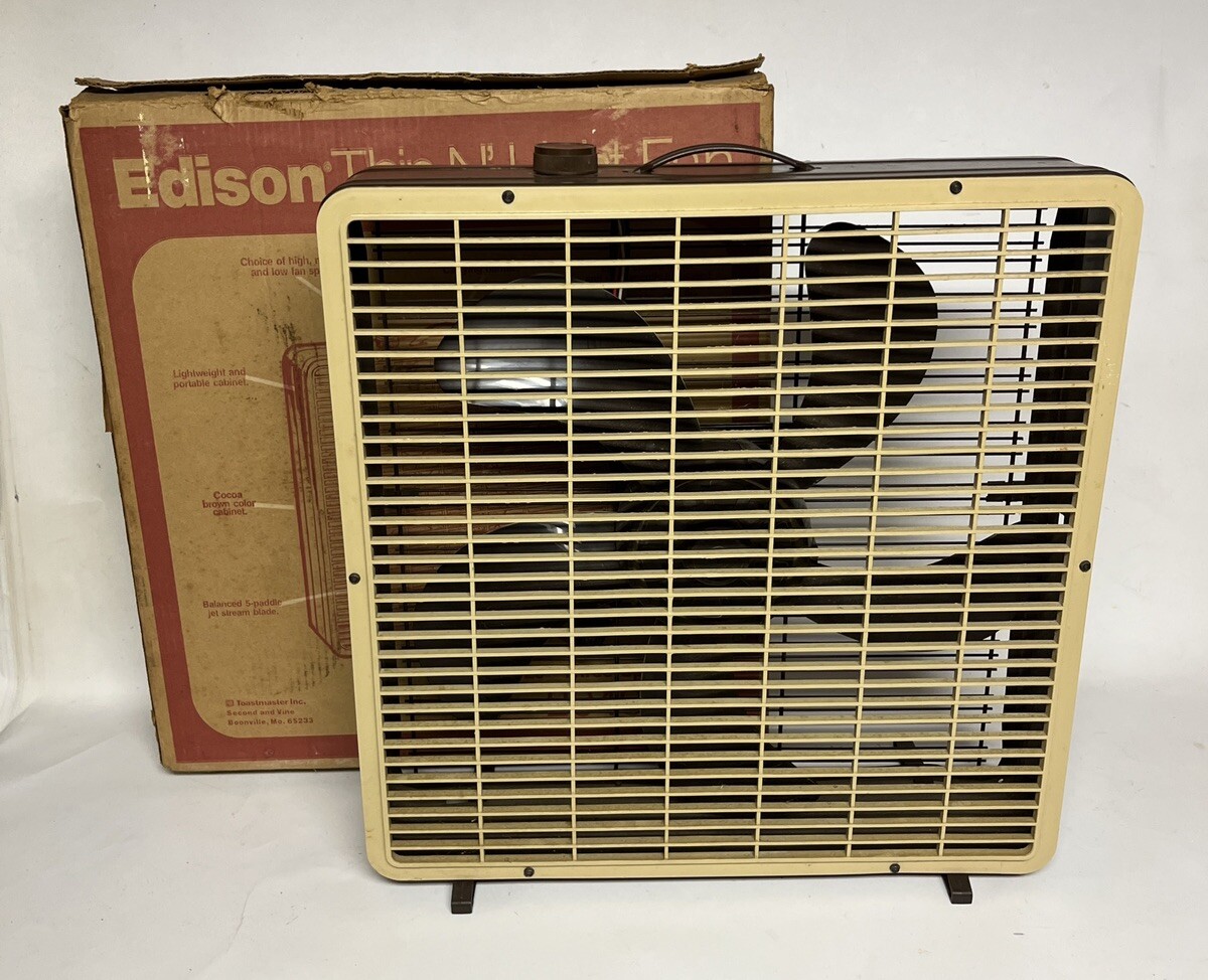 Vintage Edison Thin N Light 3 Speed 20” Metal Box Fan with Box Model ...