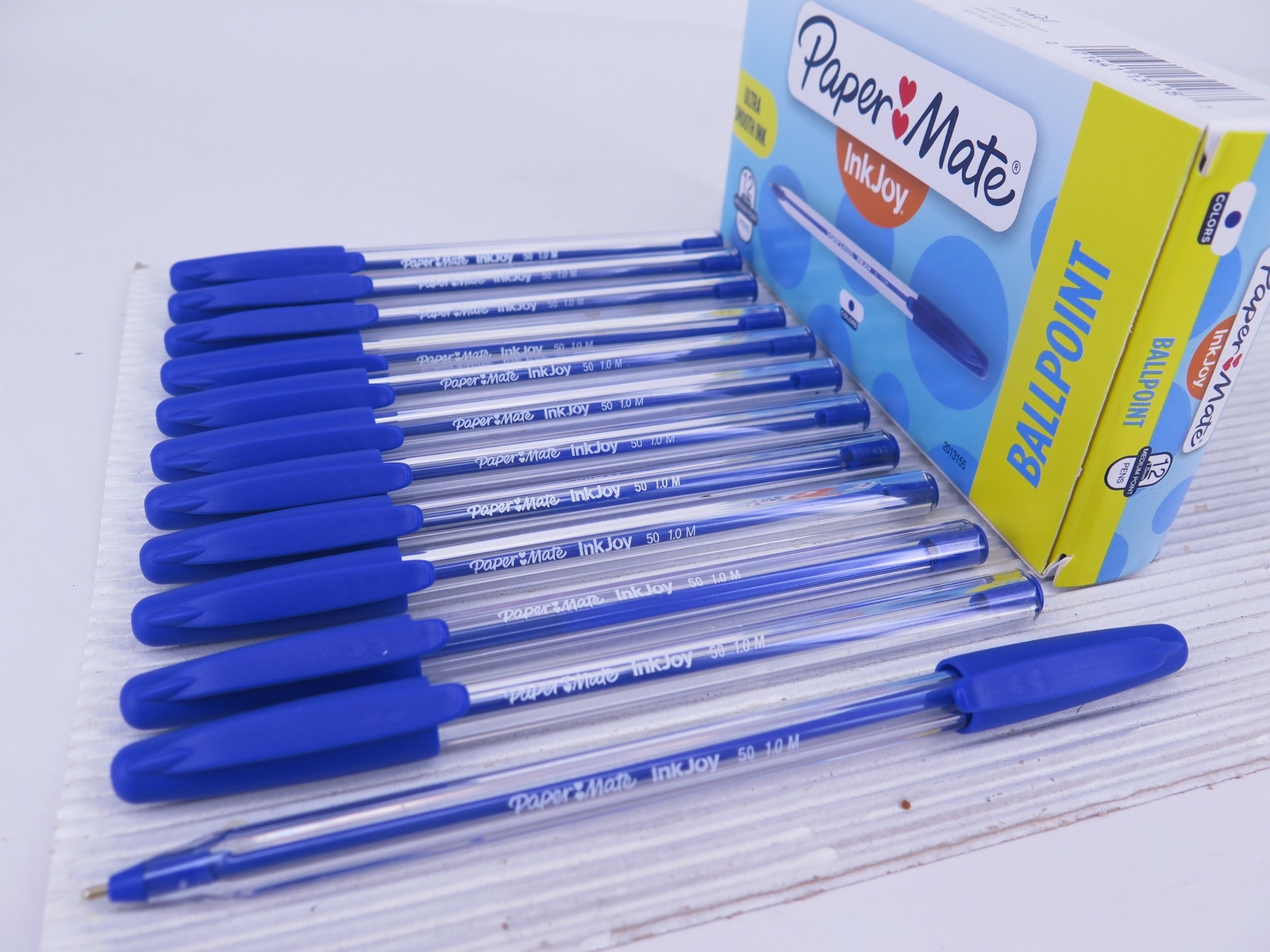 12 x BLUE Papermate Inkjoy 50 Ballpoint Pen 1.0mm Clear Barrel 2013155 ...