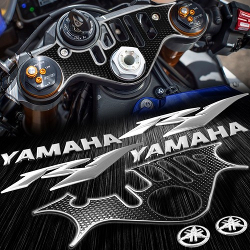 Handle Bar Yoke Cover Black+Chrome 8" Letter+R1 Emblem Sticker 15-21 ...