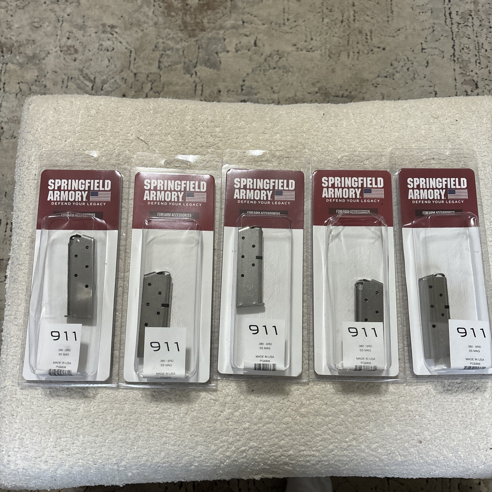 LOT OF 5!! Springfield Armory 911 Stainless Steel .380ACP 6 Round Mag ...