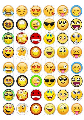 48 MINI SMILEY FACES / EMOJIS CUPCAKE TOPPERS ICED ICING FAIRY CAKE ...