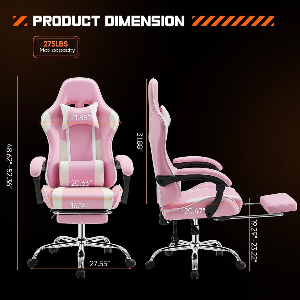 Luxury Gaming Chair PU Leather Ergonomic Reclining Chair w/ Wheels and ...