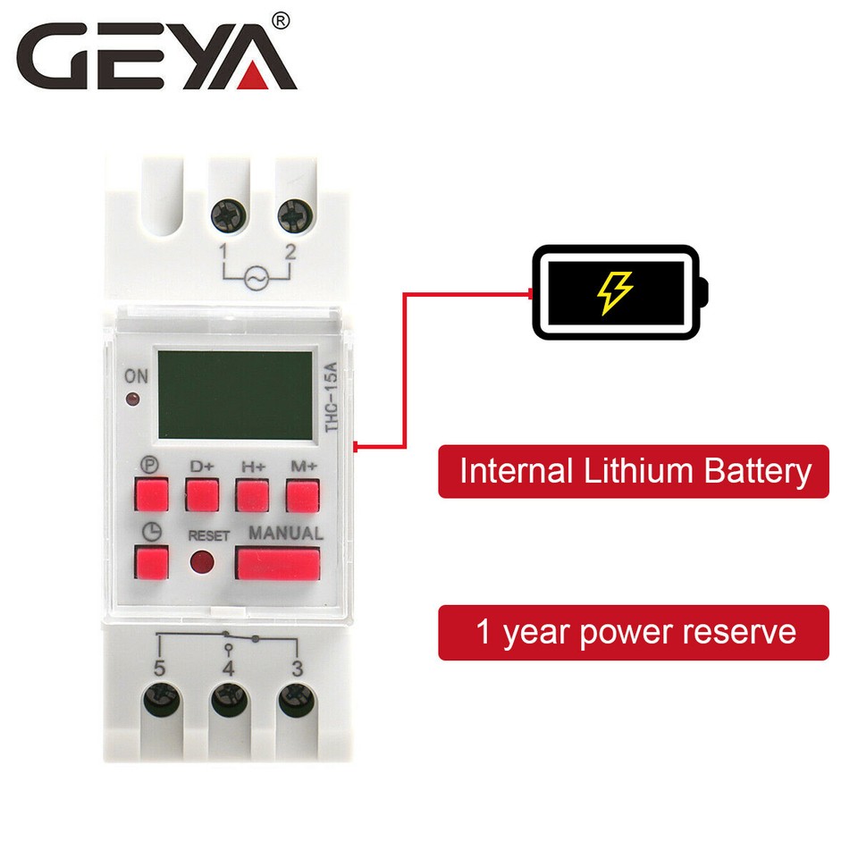 GEYA Programmable Digital LCD Timer Weekly Time Relay Switch 20A AC/DC ...