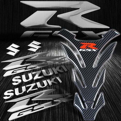 Real Carbon Fiber Tank Pad+6" 3D Logo+GSXR Gixxer Emblem Sticker Chrome ...