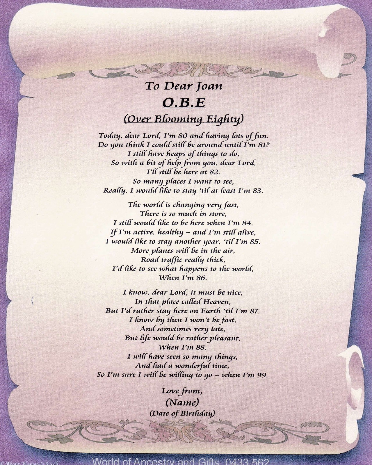 80th Birthday O.B.E. Over Bloody (or Blooming) Eighty Personalised ...