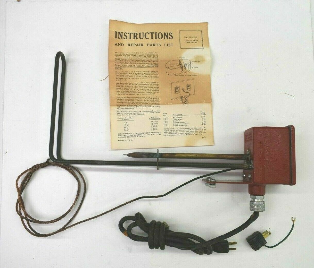 Vintage 1960 Crouse Hinds Electric Stock Tank Heater 8S-100G Pond ...