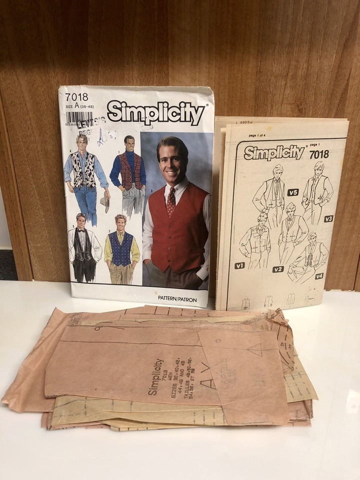 Vintage 1990’s Simplicity Men's Sewing waistcoat pattern No.7018 Size38 ...