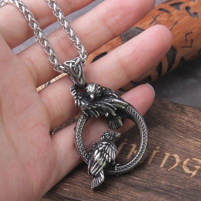 Viking Odin Raven Necklace Huginn Muninn Stainless Steel Pendant Box | eBay