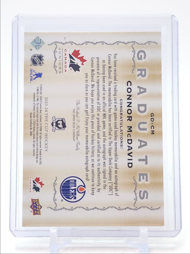 CONNOR MCDAVID 2023-24 UD THE CUP GRADUATES PATCH AUTOGRAPH AUTO /25 ...