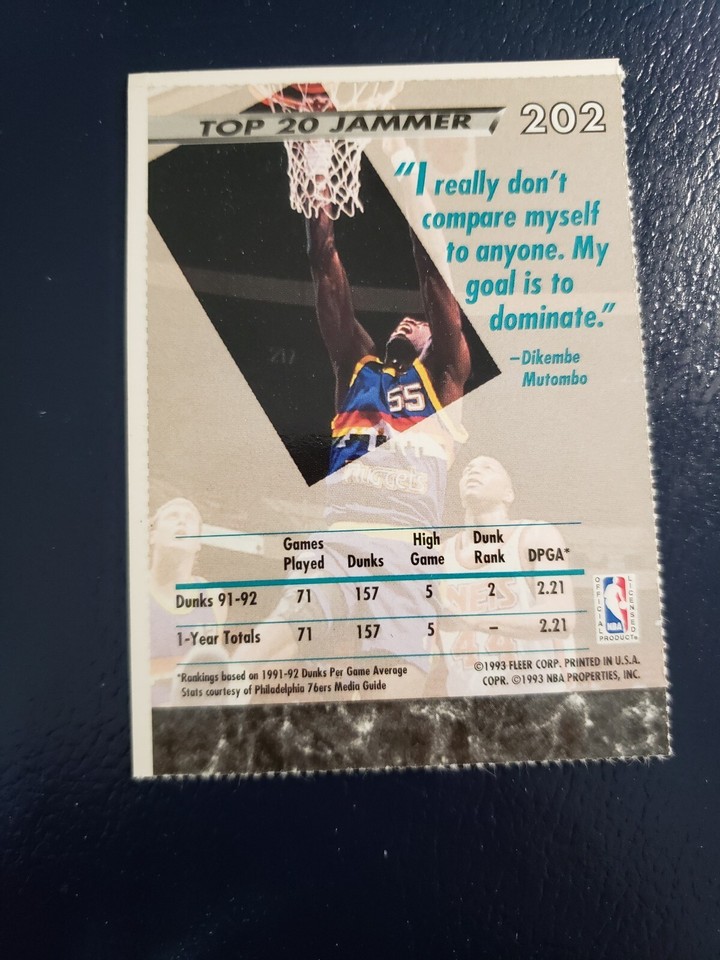 Dikembe Mutombo Denver Nuggets 1992 - 1993 Ultra PERFORATED WHITE ...