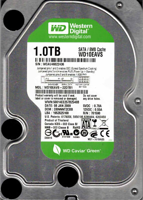 WD10EAVS-22D7B1, DBNNNT2CBB, WESTERN DIGITAL SATA 1TB JAN 2009 WCAU | eBay