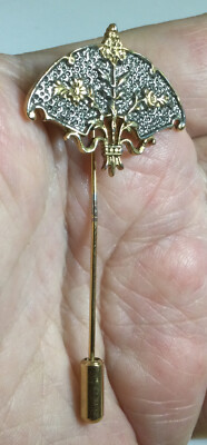 LOVELY VINTAGE FAN SHAPED HAT LAPEL OR STICK PIN GOLDTONE NICE DESIGN ...