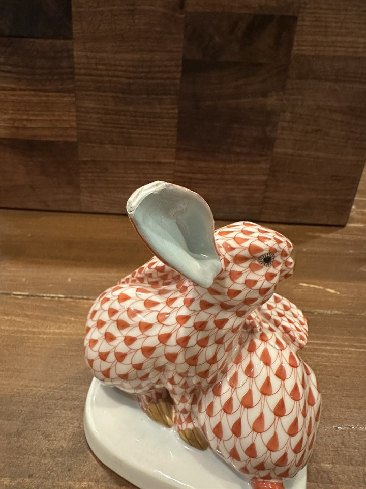 Herend Figurine larger Bunny / Rabbit Pair - Rust Fishnet | eBay