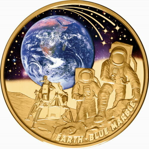Niue 2022 100$ Earth BLUE MARBLE Apollo Mission 17 Moon Space 1oz Pure ...