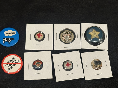 Lot of 8 Vintage Political Issue Buttons, Red Cross, Tribal Police, AFL ...
