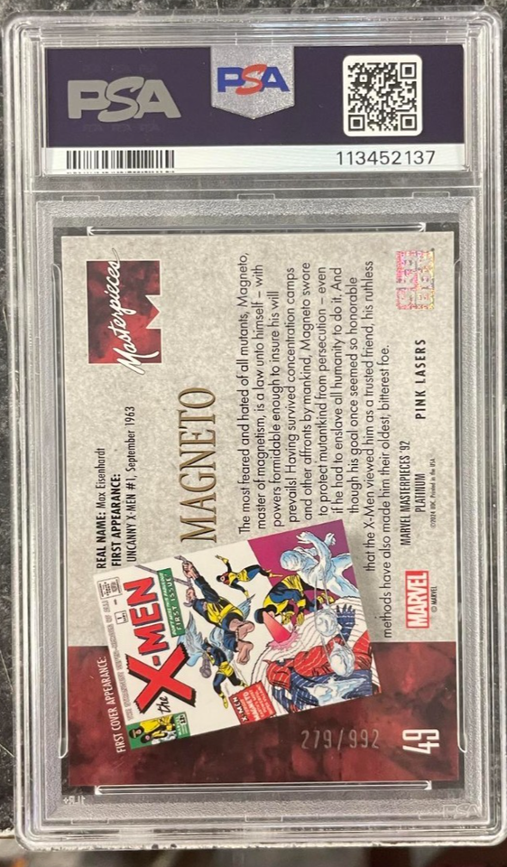 2024 MARVEL MASTERPIECES MAGNETO '92 PLATINUM PINK LASERS #D 279/992 ...