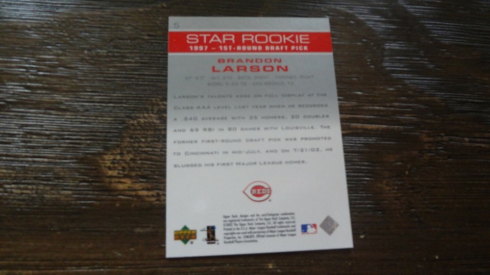 2002 UPPER DECK STAR ROOKIE #5 BRANDON LARSON BASEBALL CARD | eBay