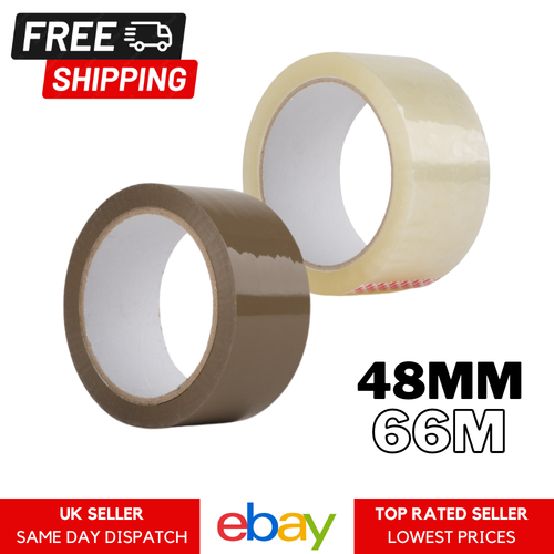 CLEAR PACKING TAPE PARCEL STRONG 48MM X 66M BOX SEALING SELLOTAPE ...