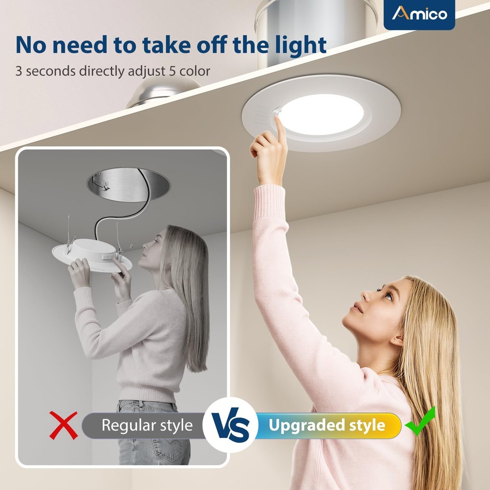 6 Pack 5/6 Inch LED Recessed Lighting, Retrofit Can Lights with Baffle ...