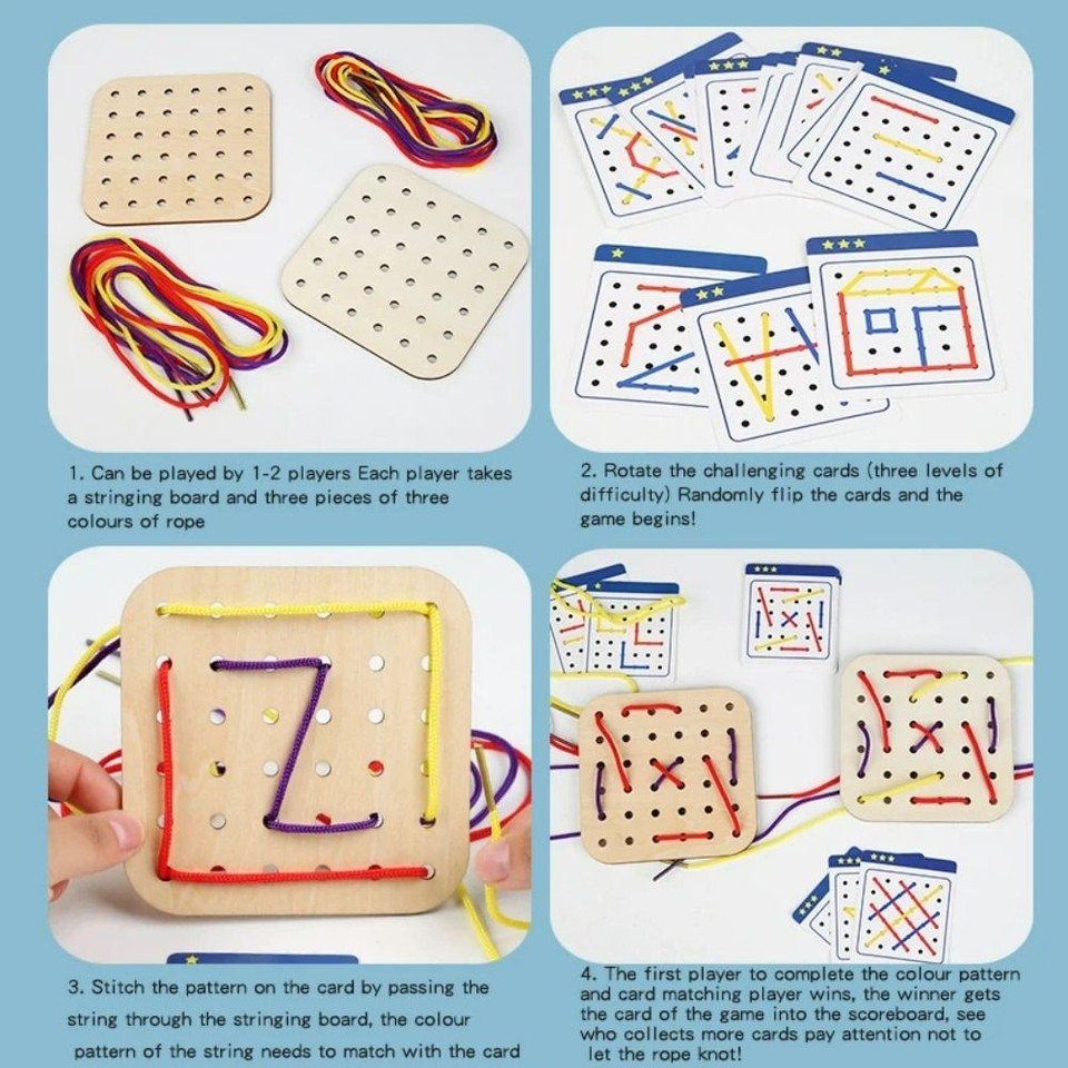 Wooden Rope Threading Games Montessori Thinking Training Board | eBay ...