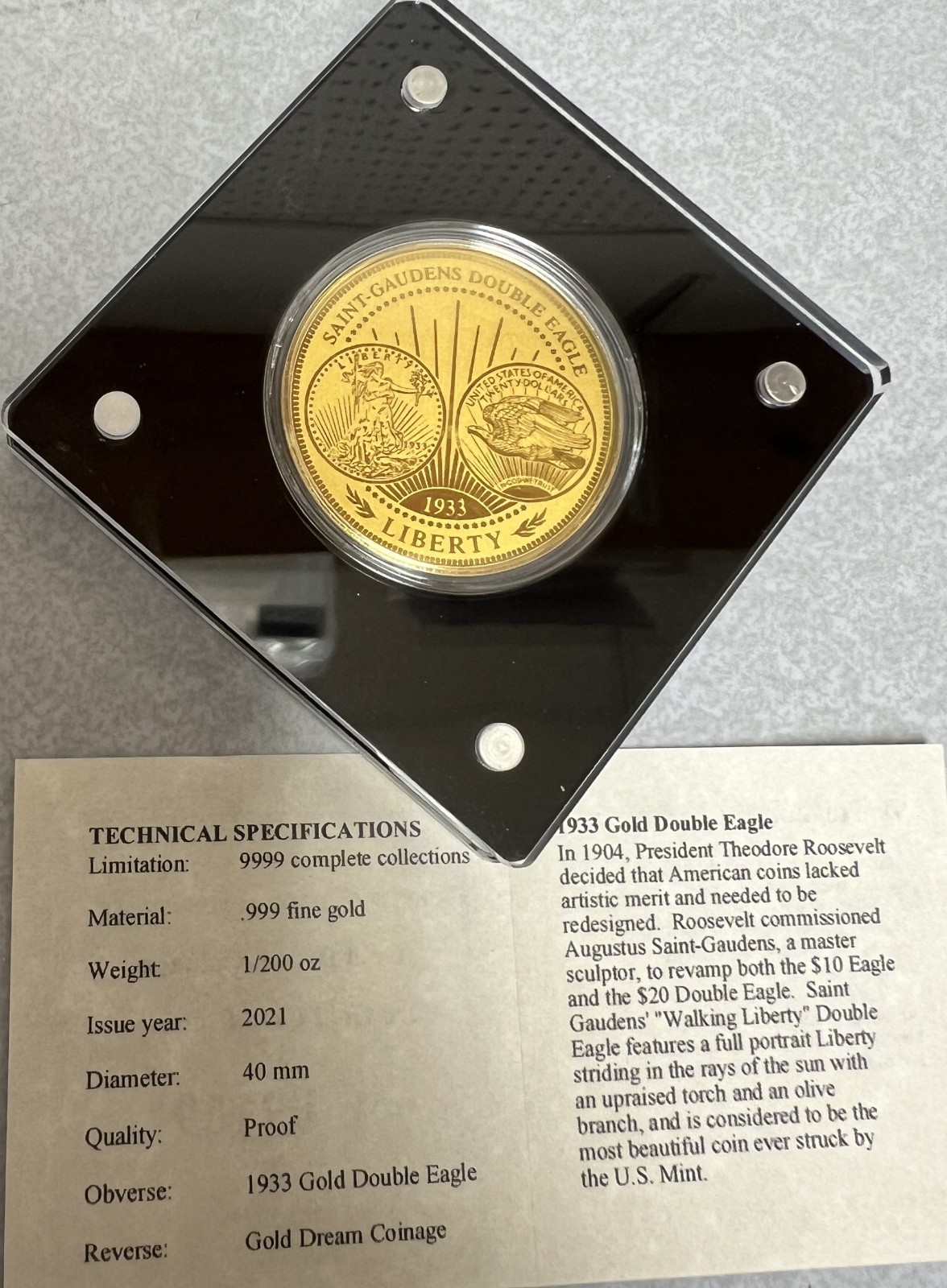 .999 FINE GOLD DREAM COIN 1933 DOUBLE EAGLE DESIGN - 1/200 OZ GOLD | eBay