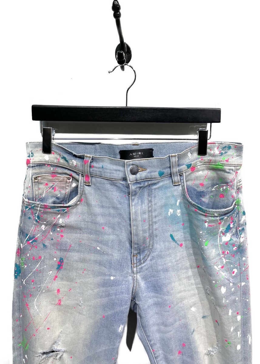 Amiri Light Blue Multicolour Paint Splattered Jeans - 33 US Amiri Light Blue Multicolour Paint Splattered Jeans - 33 US