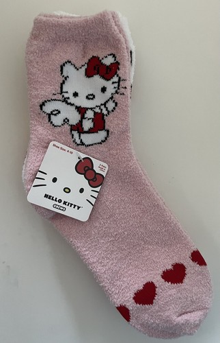 HELLO KITTY Crew Fuzzy Socks 3 Pair Shoe Size 4-10 New with Tags Sanrio ...