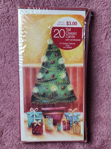 Walmart 20 Tall Christmas Cards & Envelopes Folk Art Christmas Tree ...