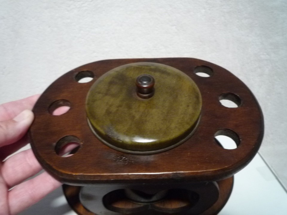 VINTAGE WOODEN 6 PIPE STAND RACK HOLDER WITH HUMIDOR JAR & LID | eBay