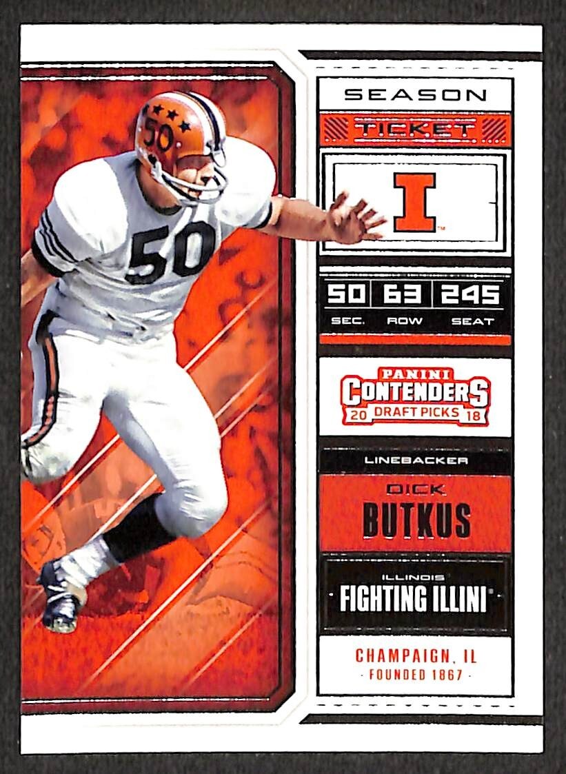 Dick Butkus 2018 Panini Season Ticket Card 35 Chicago Bears Illinois | eBay