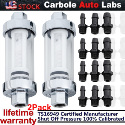 2Pc Viewable Chrome Glass Gas Reusable Fuel Filter for 1/4", 5/16, 3/8 ...
