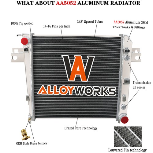 3 Row Aluminum Radiator fit 2002 2003 2004 2005 2006 Jeep Liberty 3.7L ...