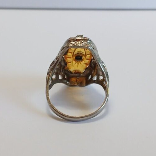 VINTAGE NEMCO ART DECO SILVER TONE YELLOW STONE RING SIZE 5 | eBay