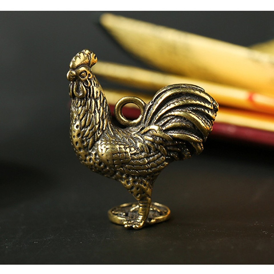 2 Pcs Brass Key Chain Keyring Cartoon Rooster Pendant Chicken Jewelry ...