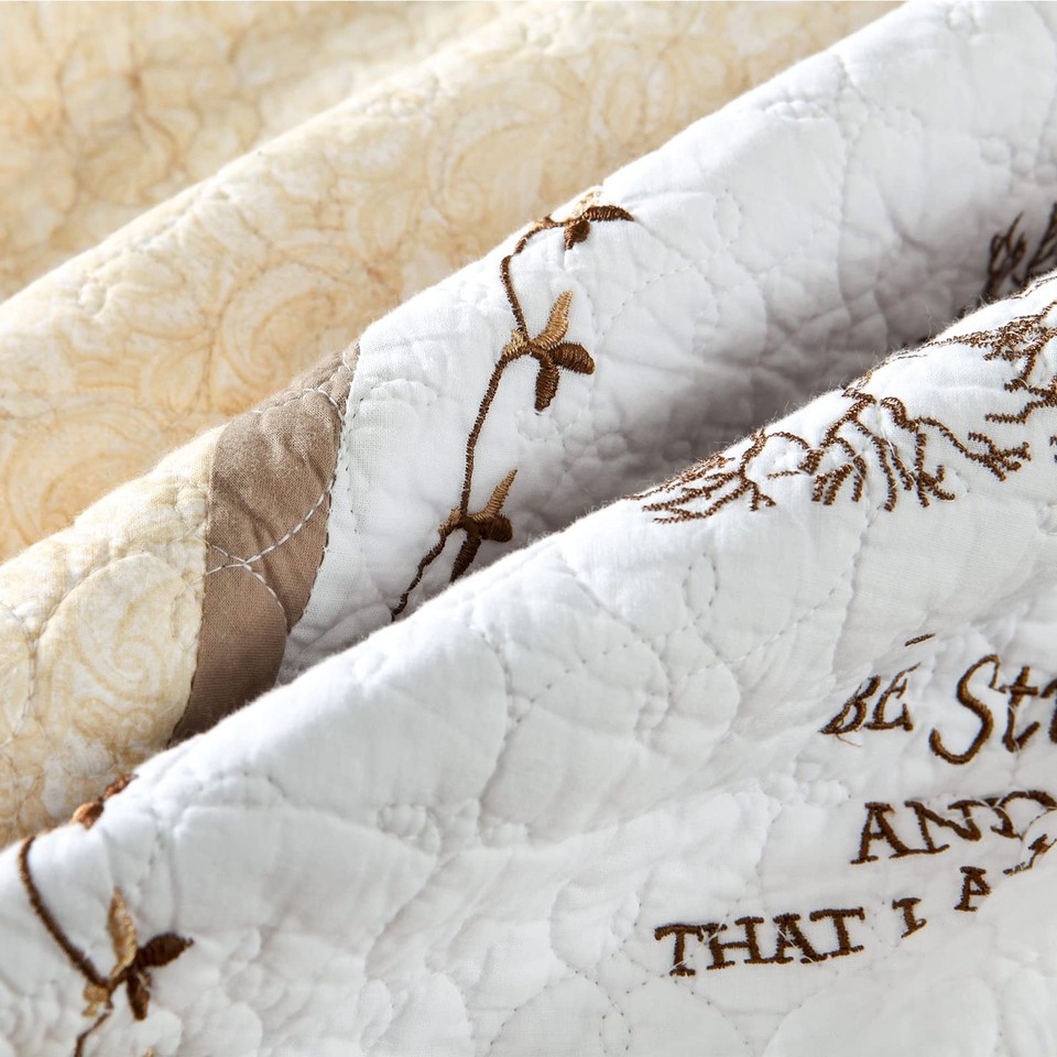 GeeComfy 3PCS Tree of Life Quilt Set Cotton Embroidery Bedspread ...