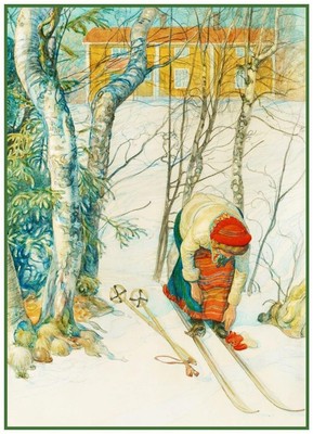 Carl Larsson Girl Putting On Skis Counted Cross Stitch Chart Pattern | eBay