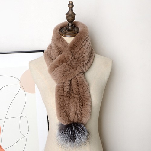 Hot Women Elegant Real Rabbit Fur Scarf Neckerchief Pom Pom Fluffy Soft ...