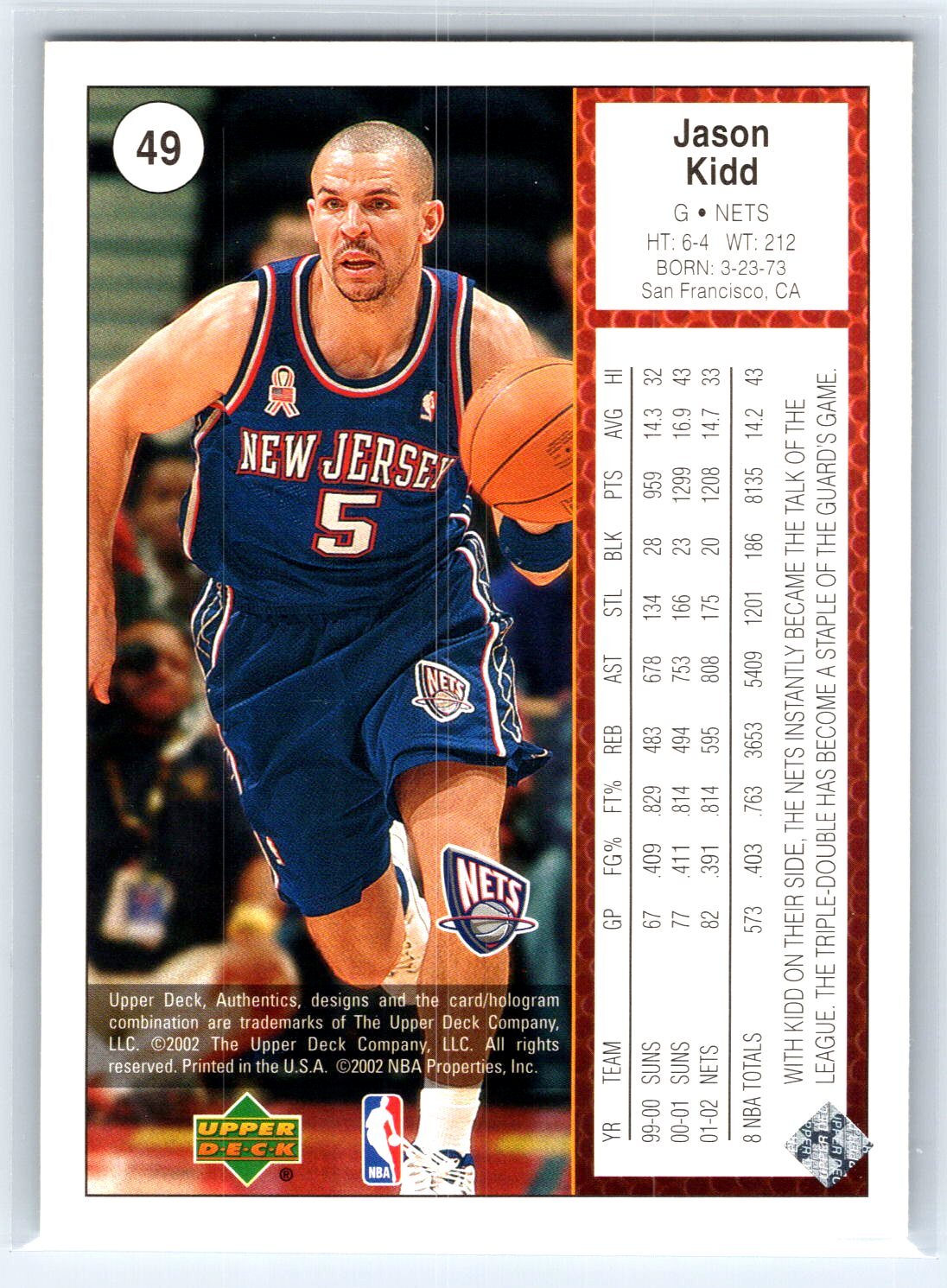 2002 UD Authentics #49 Jason Kidd New Jersey Nets | eBay