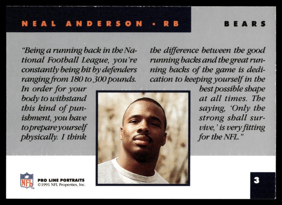 1991 Pro Line Portraits #3 Neal Anderson Chicago Bears | eBay